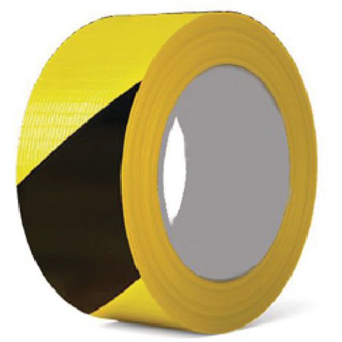 Roll of Black and Yellow Cloth Floor Marking Tape 50m x 48mm | Manutan