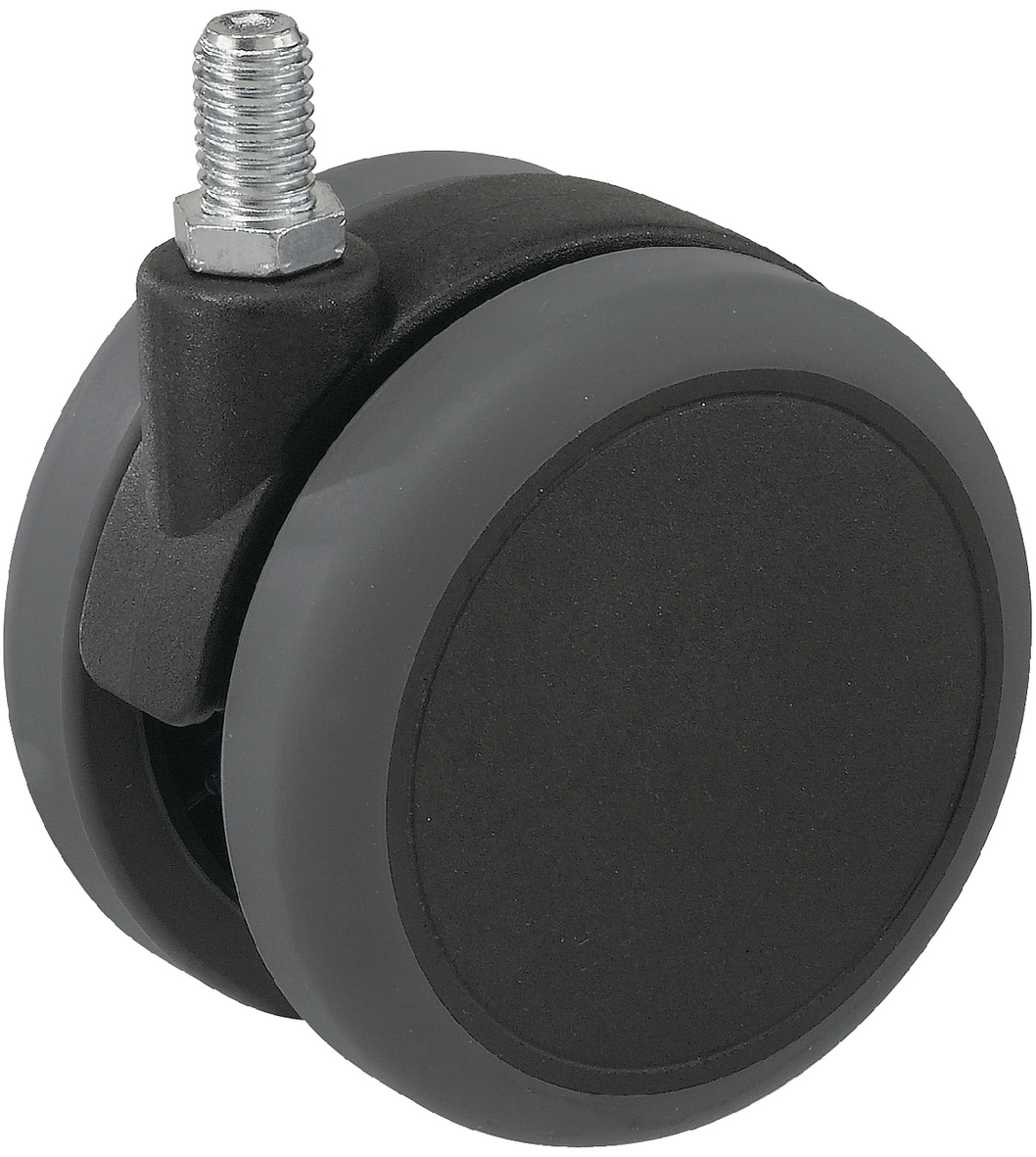 Double roller castor with rubber tyres - Capacity 40 kg - Threaded rod ...