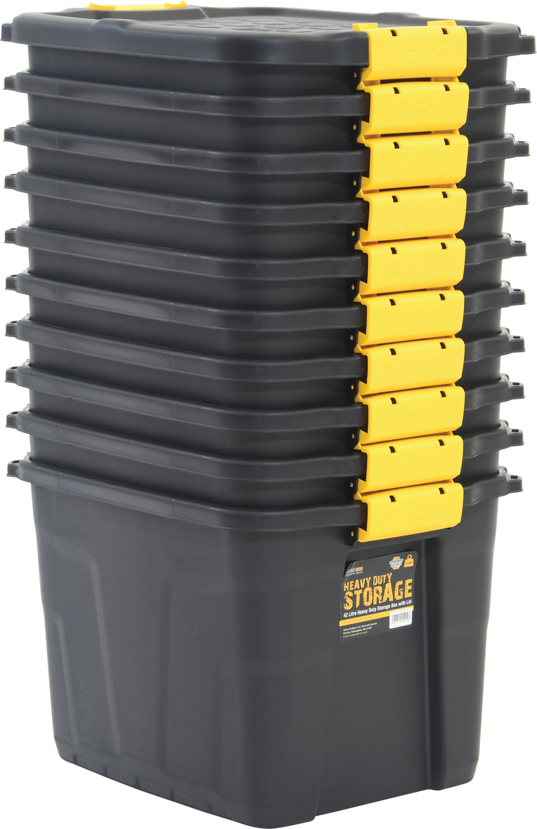 Heavy Duty Storage Box with Lid | 42L | Pack of 10 | Strata | Storage