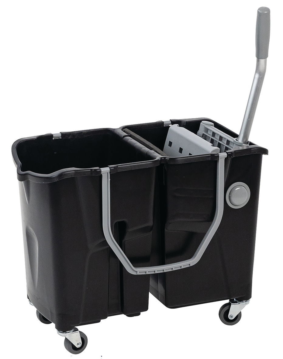 Mop Bucket Cart/Trolley & Flat Wringer - x2 15 Litre Buckets - Manutan ...