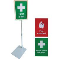 A5 First Aider And Fire Marshall Standing Desk Safety Signs - Manutan.co.uk