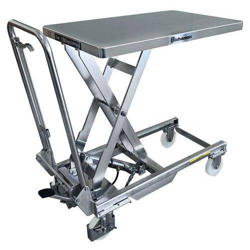 Stainless steel mobile lifting table - Capacity 150 to 250 kg - Manutan ...