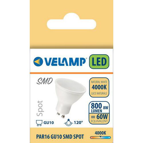 SMD LED spot bulb, standard, Gu10 - 6 W to 8 W - VELAMP - Manutan.co.uk