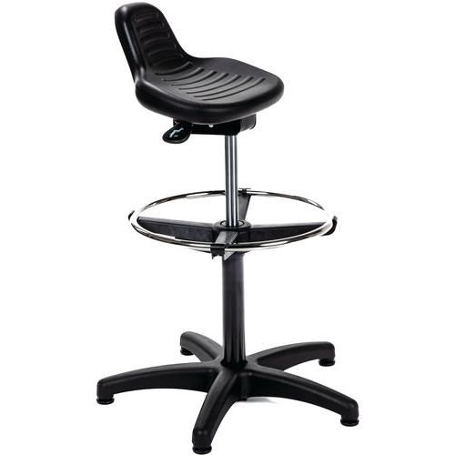 Height-Adjustable Workshop Stool with Footrest - Manutan