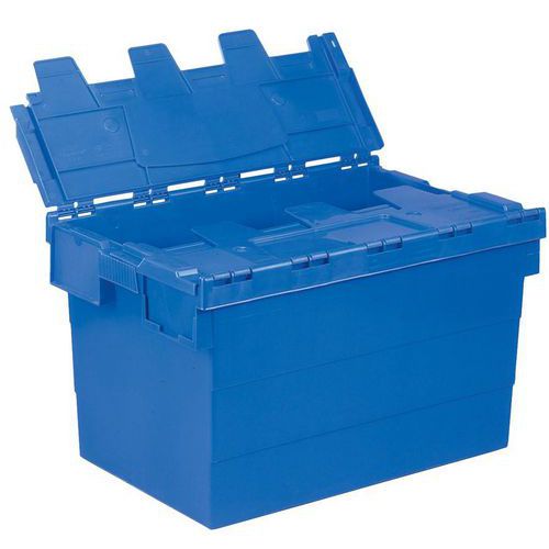 Attached Lid Container - 60L Capacity - Blue - Manutan.co.uk