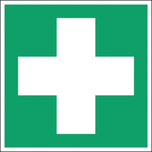 Square emergency and evacuation sign - First aid - Photoluminescent and ...