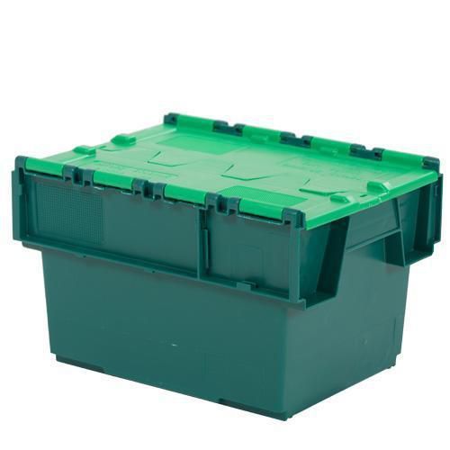 Tote Box with Attached Lid Green for Secure Storage and Transport