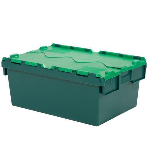 Tote Box with Attached Lid 20L Green | Manutan UK
