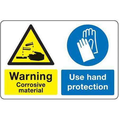 Warning Corrosive Material - Use Hand Protection | Signs & ID