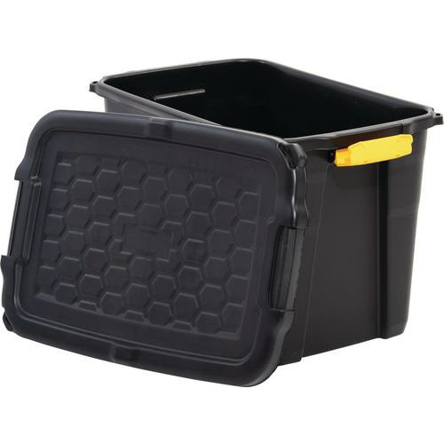 Black Heavy Duty Storage Box With Lid 60L Strata | Manutan UK