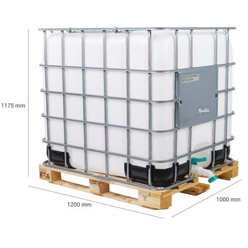 Approved single cubic 1000-l transport container + wooden pallet ...