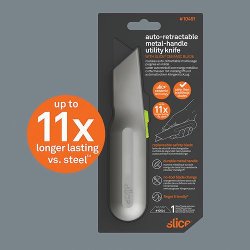 Metal-Handled Utility Knife - Safety Auto Retracting Blade - Slice ...