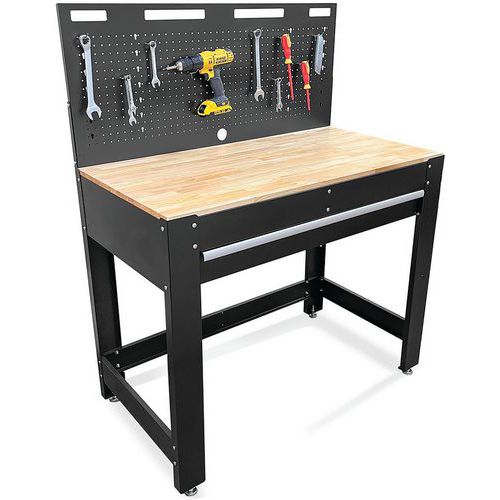 Pegboard Workbench | 1 Tool Storage Drawer | Wood Top | Phoenix Safe UK