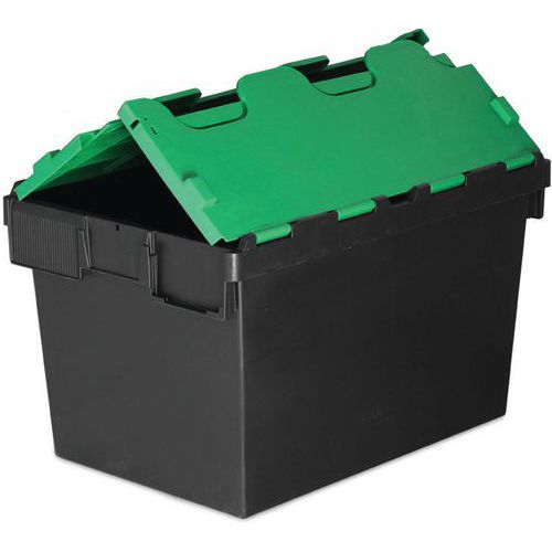Pack Of 5 Black Plastic 56-64L Storage Boxes - Coloured Lids - Totebox ...