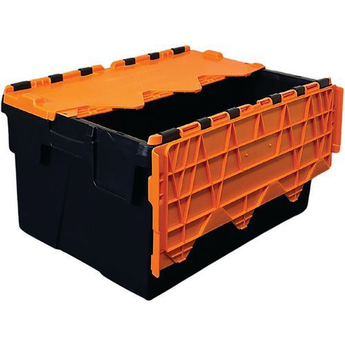 Pack Of 5 Black Plastic 56-64L Storage Boxes - Coloured Lids - Totebox ...