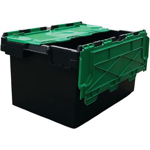 5x 80L Black Recycled Plastic Storage Boxes - Coloured Lids - Totebox ...