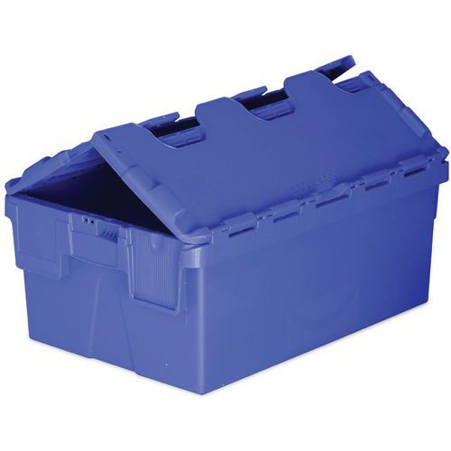 Pack Of Five 48-70L Blue Plastic Storage Boxes - Hinged Lid - Totebox - Manutan.co.uk