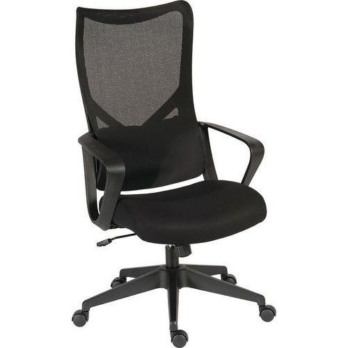 Black Mesh High | Backed Office Chair | 5 Wheels | Fabric Seat | Contour