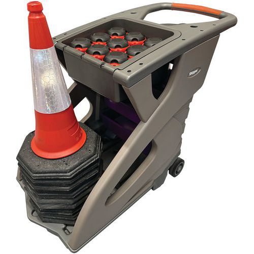 Traffic Safety Trolley/Cart | Nine 750mm Cones | 9 Pedestrian Barriers