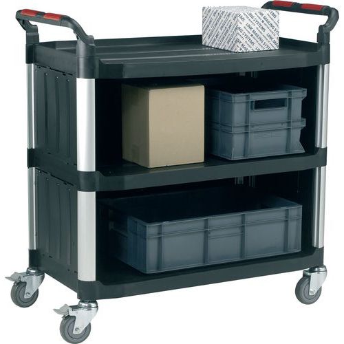 Industrial Plastic Tray Trolley - Three Enclosed Shelves - Manutan.co.uk
