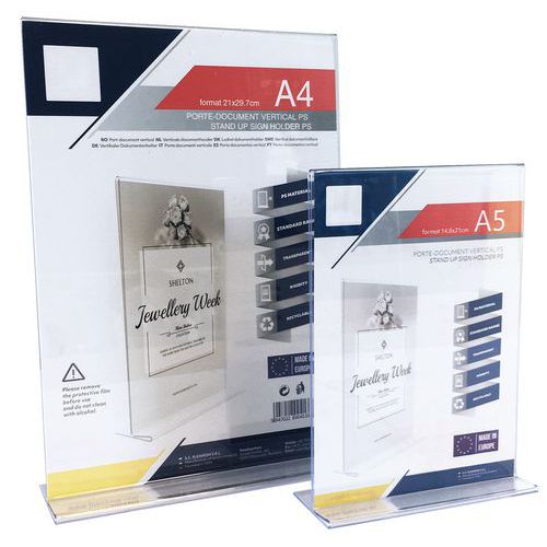 Straight T-shaped transparent table display stand - Manutan - Manutan.co.uk